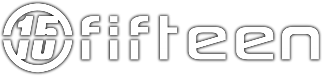 15 Fifteen Logo 2018 - White with Black Shadow 1100px - Fifteen
